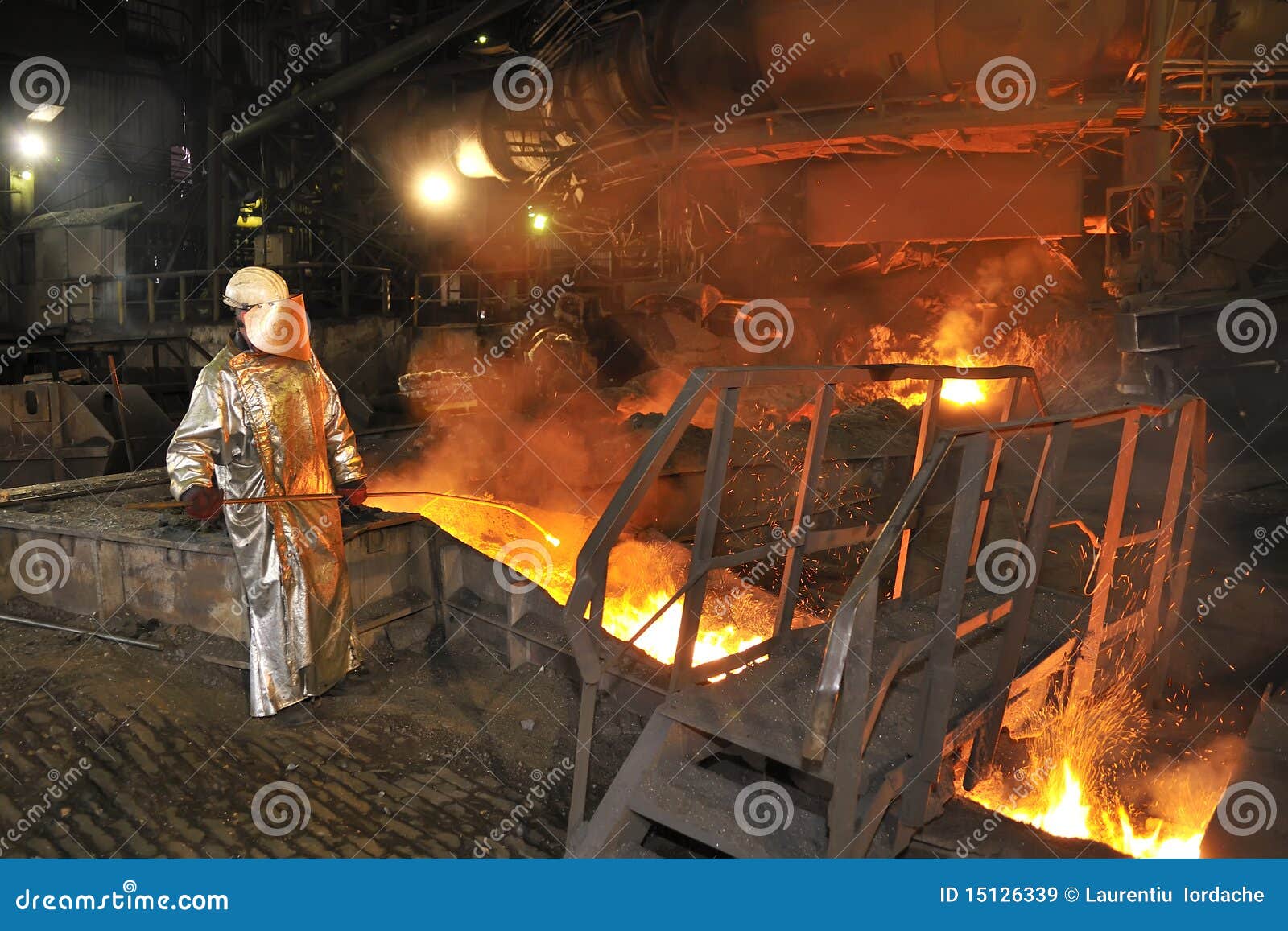 Molten Hot Steel Pouring and Worker Stock Image - Image of industry ...