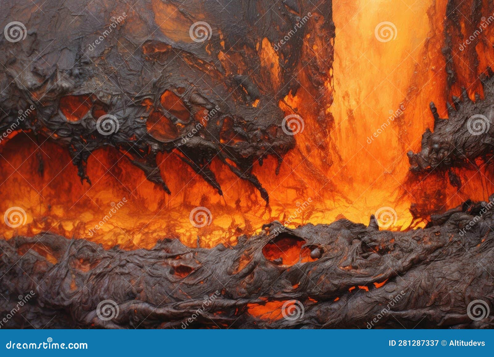 Molten Lava Breaking through the Earths Crust, Close-up Stock ...