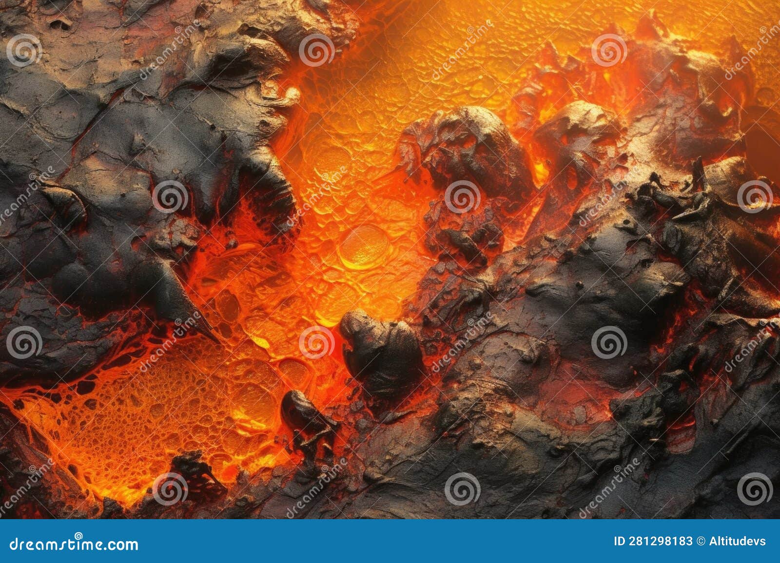 Molten Lava Breaking through the Earths Crust, Close-up Stock ...