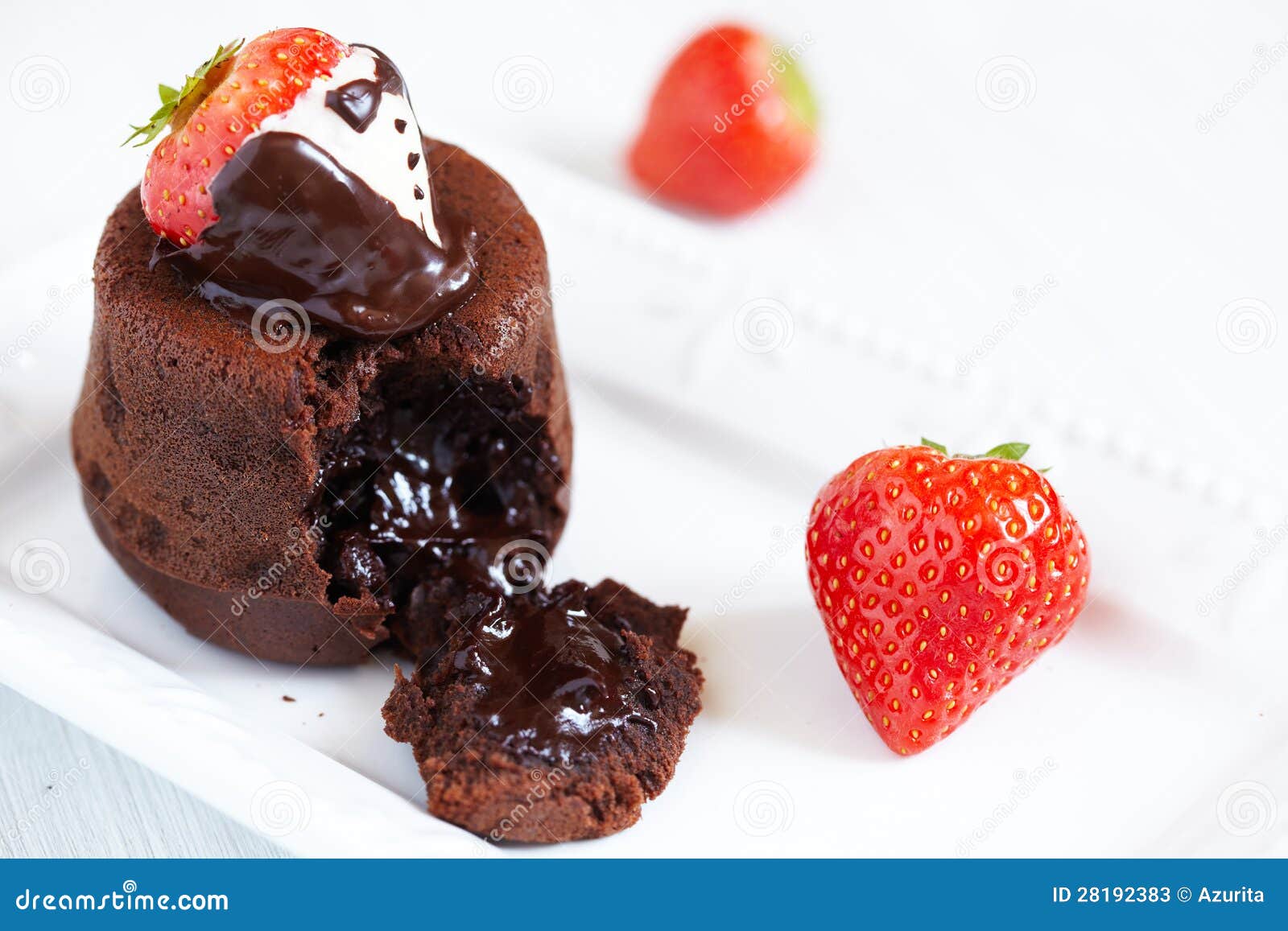 Molten Lava Cake with Strawberry Stock Image - Image of love, romantic ...