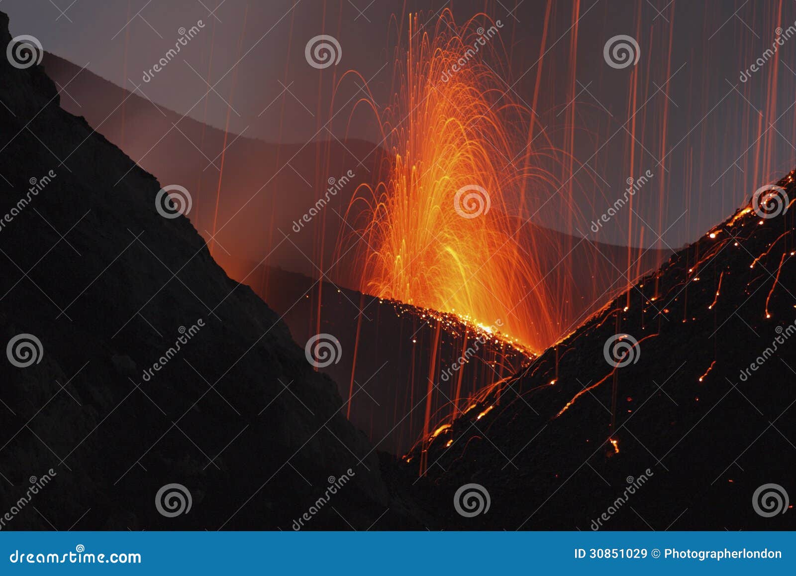 Molten Lava Erupts from Stromboli Sicily Stock Image - Image of outside ...