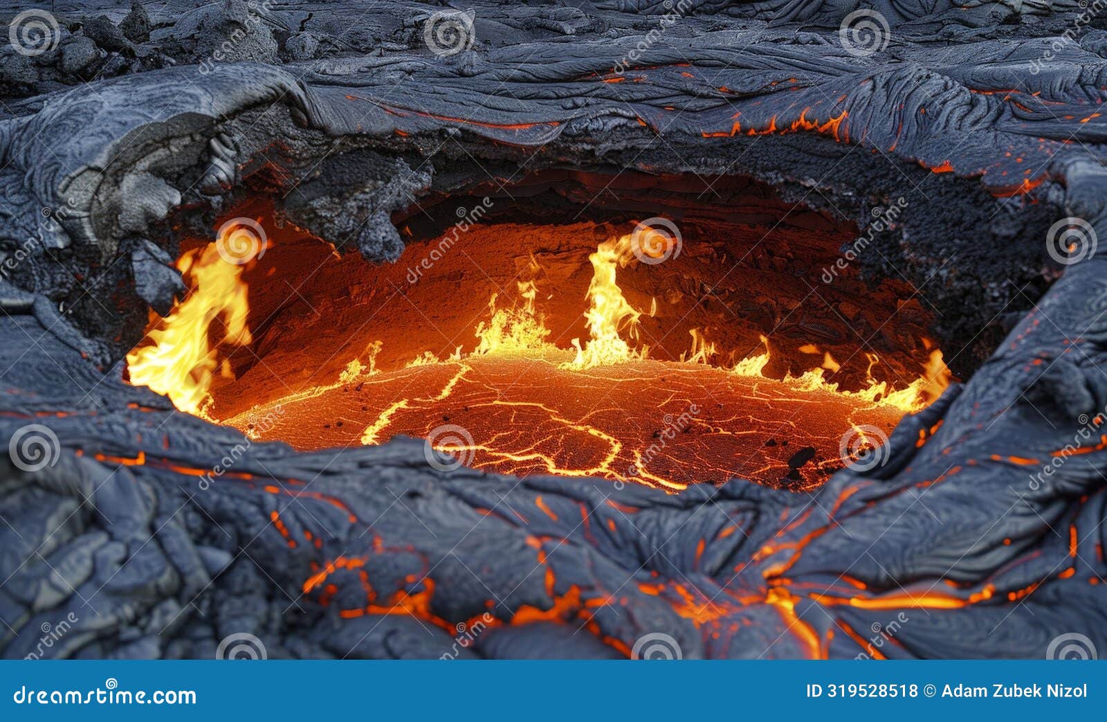 Molten Lava Flow in Volcanic Cave Stock Illustration - Illustration of ...