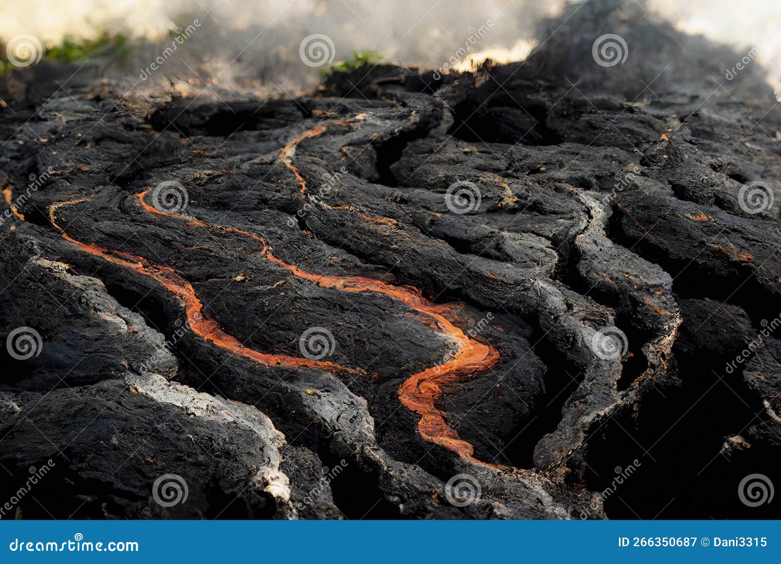 Molten Lava Flowing Onto Solidified Lava Field Stock Illustration ...