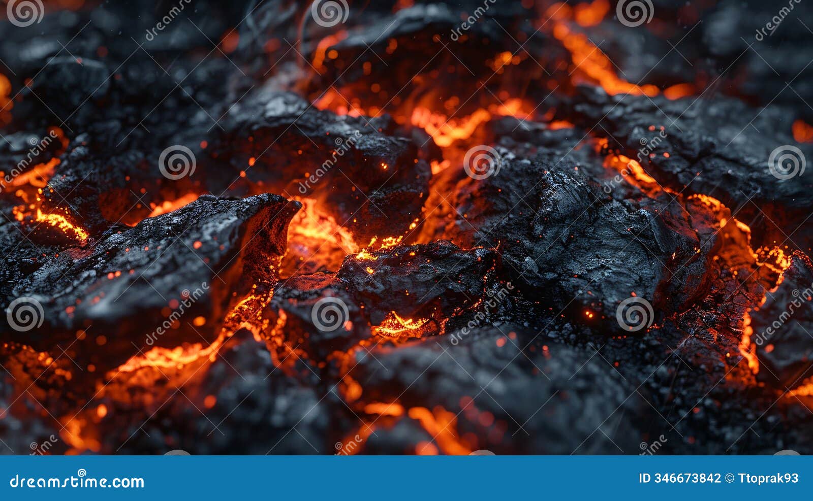 Molten Lava Flows Through A Field Of Black Rocks Royalty-Free Stock ...