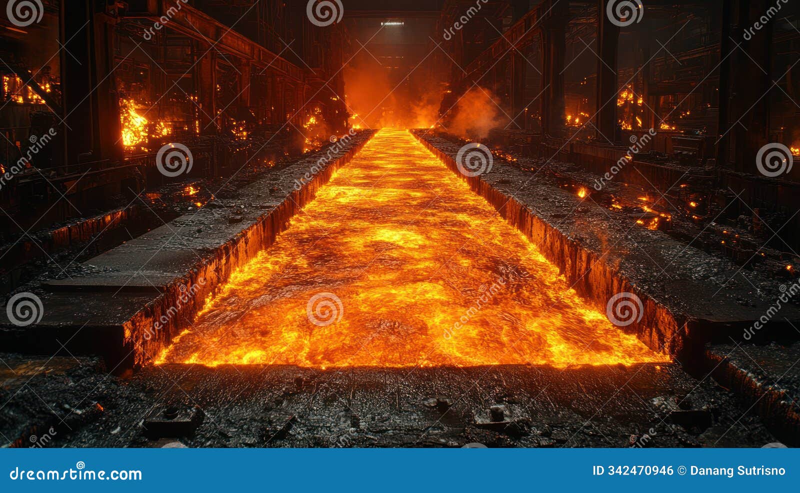 Molten Metal Flows through a Channel in a Steel Mill Stock Photo ...
