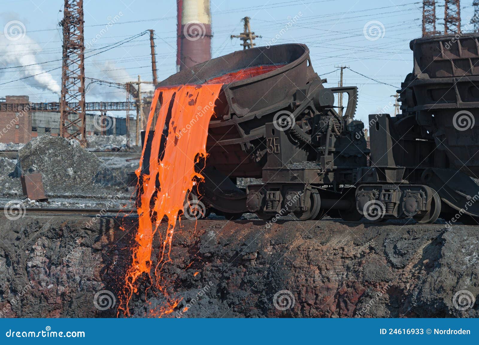 The Molten Steel Is Poured Into The Slag Dump. Stock Photos - Image ...