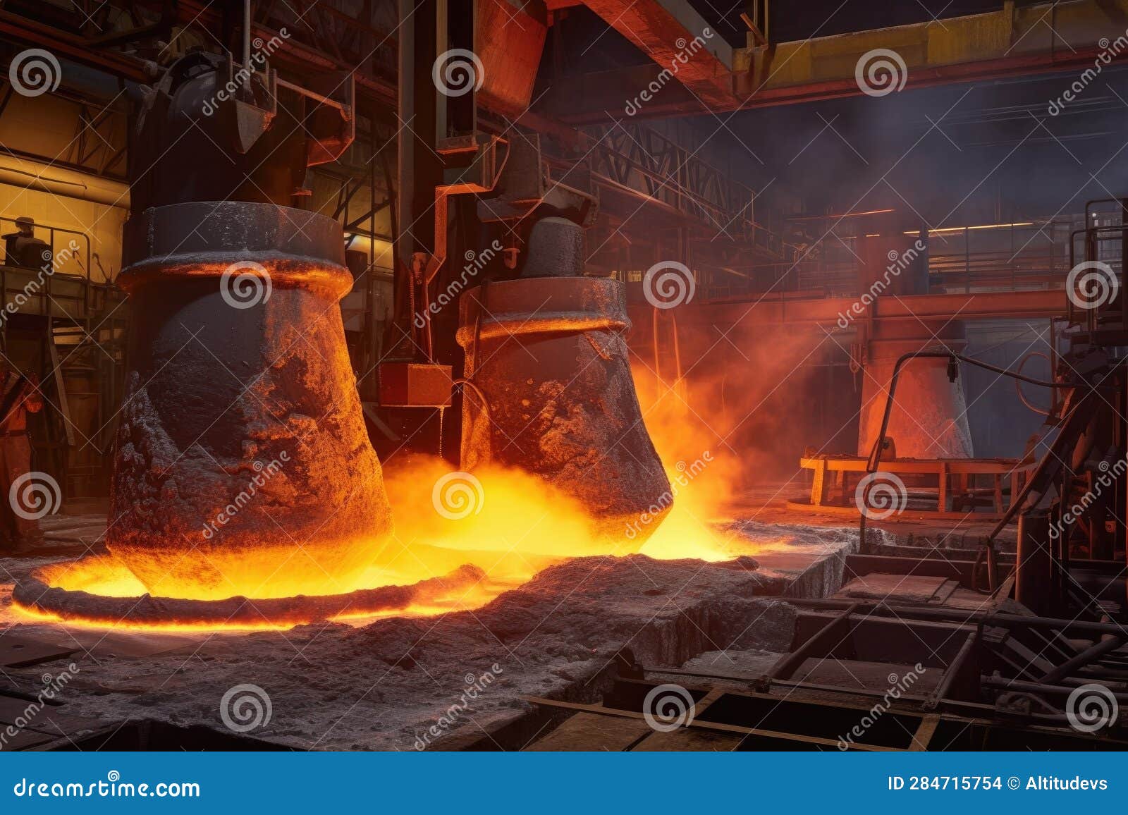 Molten Steel Pouring into Molds at a Foundry Stock Photo - Image of ...