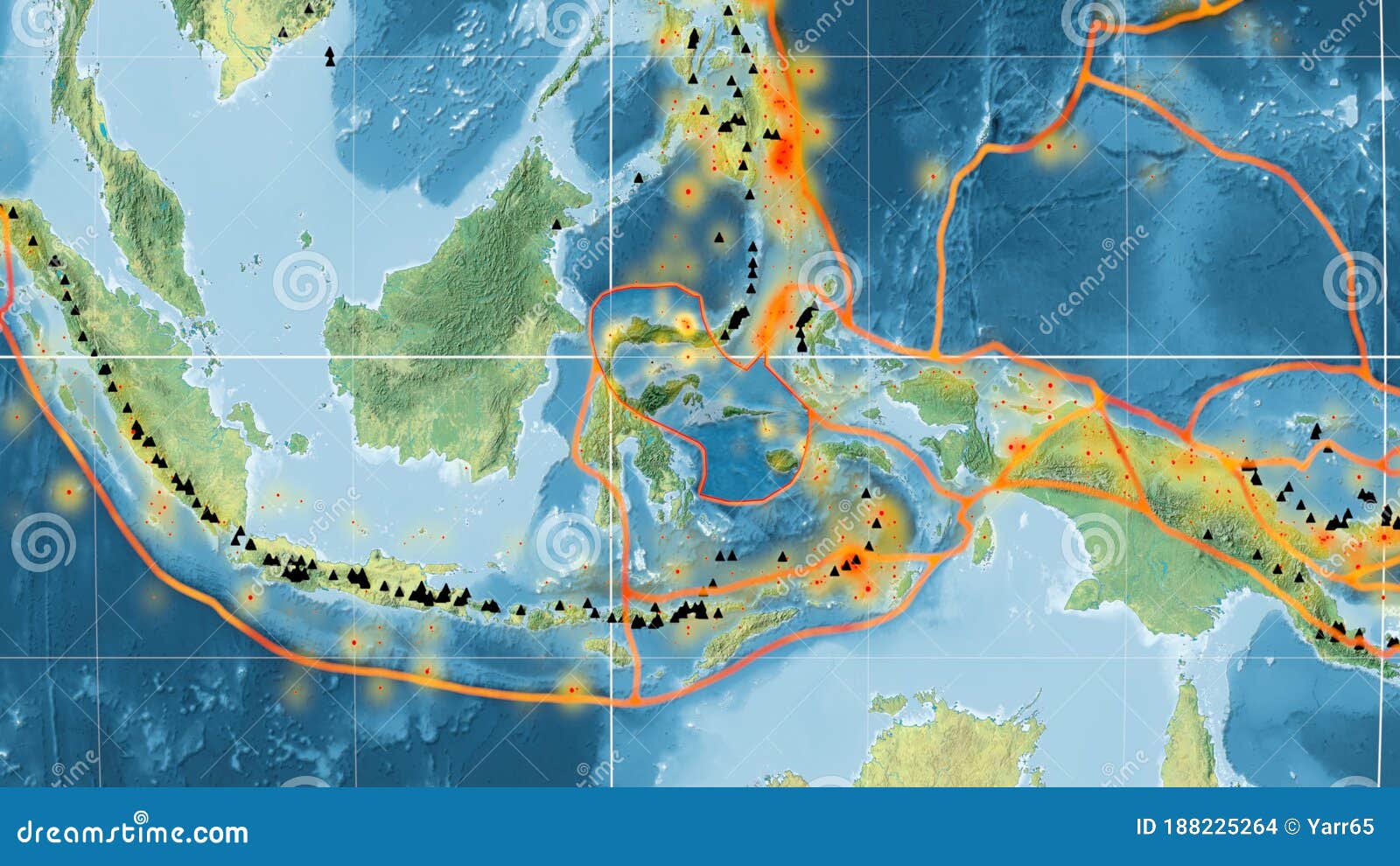 Molucca Sea Plate Outlined, Kavrayskiy Projection - Topographic Stock ...