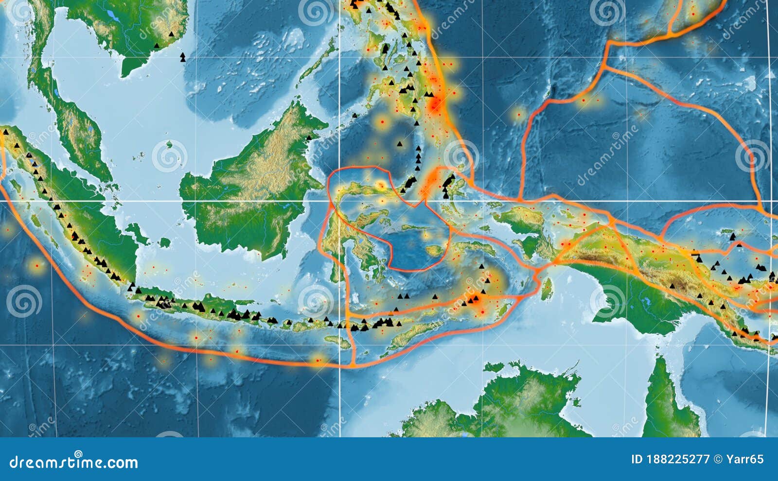 Molucca Sea Plate Outlined, Mollweide Projection - Physical Stock ...