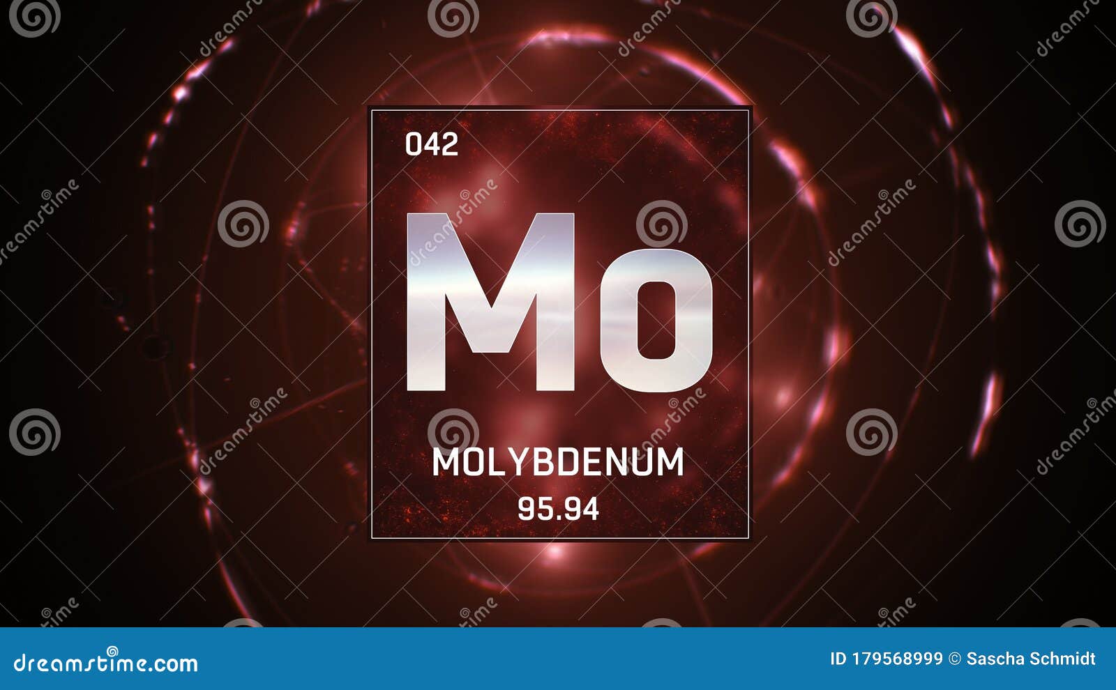 Molybdenum As Element 42 of the Periodic Table 3D Illustration on Red ...