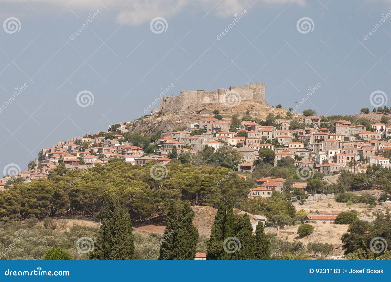 Travel In Lesvos Island - View Of Beautiful Molyvos Molivos Town. Best ...