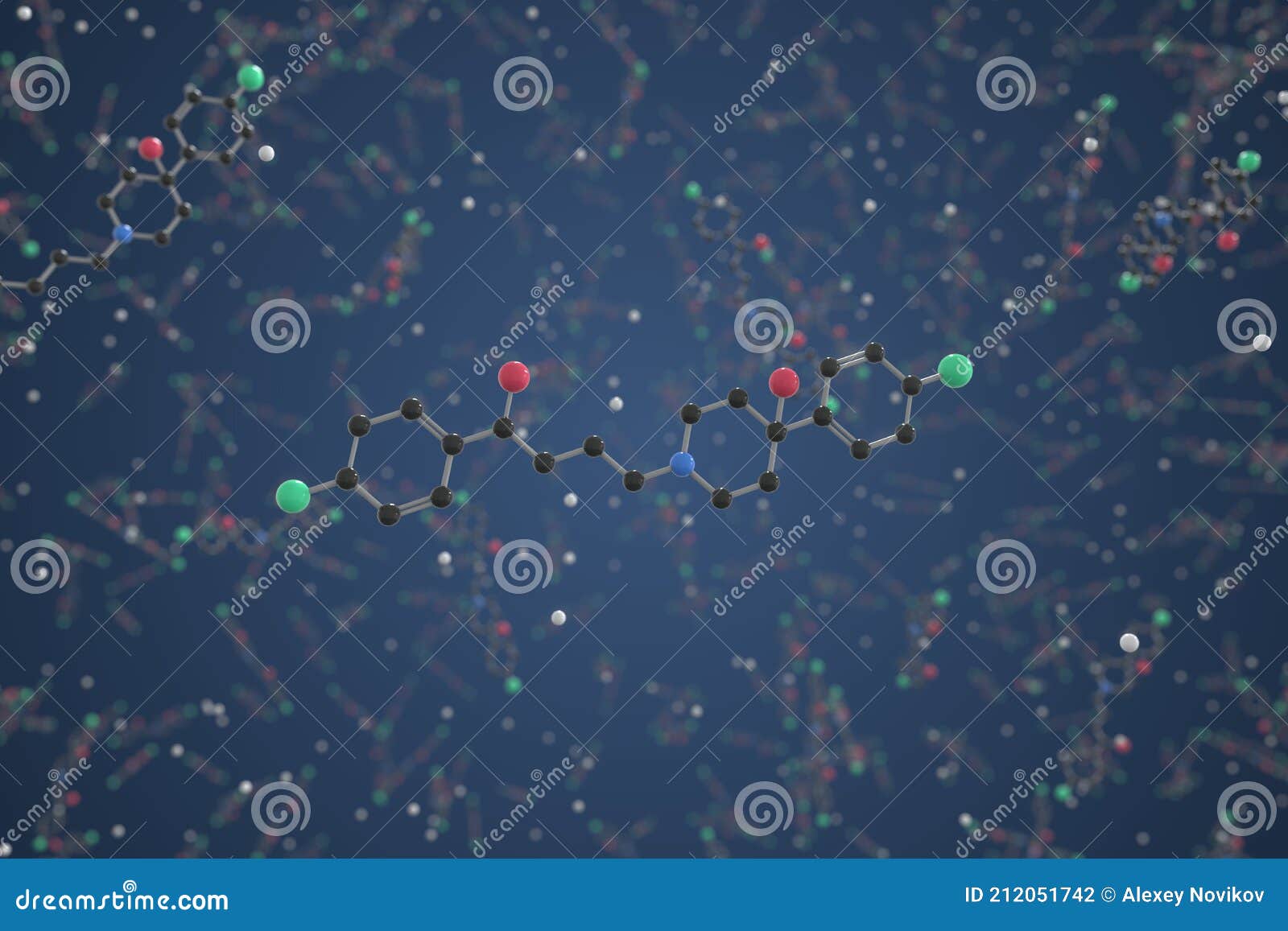 Molécula De Haloperidol. Modelo Molecular Ballandstick. Representación ... Molécula De Haloperidol. Modelo Molecular Ballandstick. Representación ...