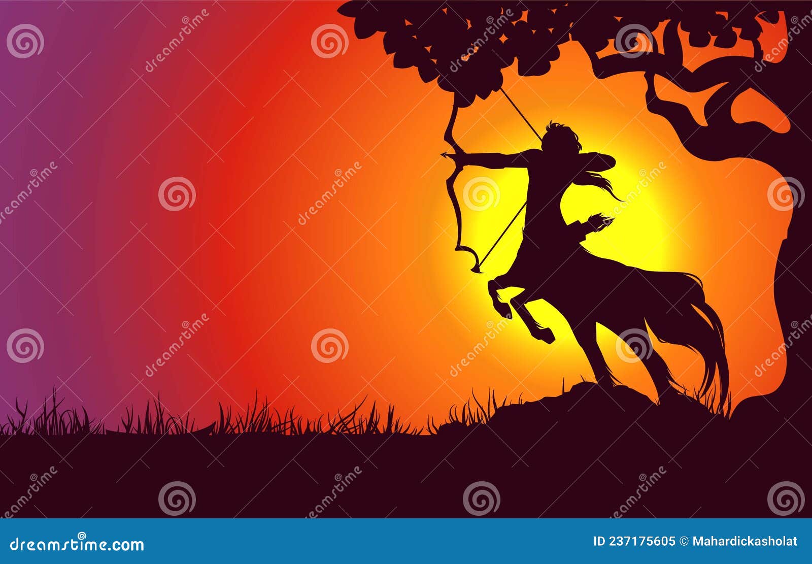 Centaur Silhouette In Gradient Sunset Background Vector Illustration ...