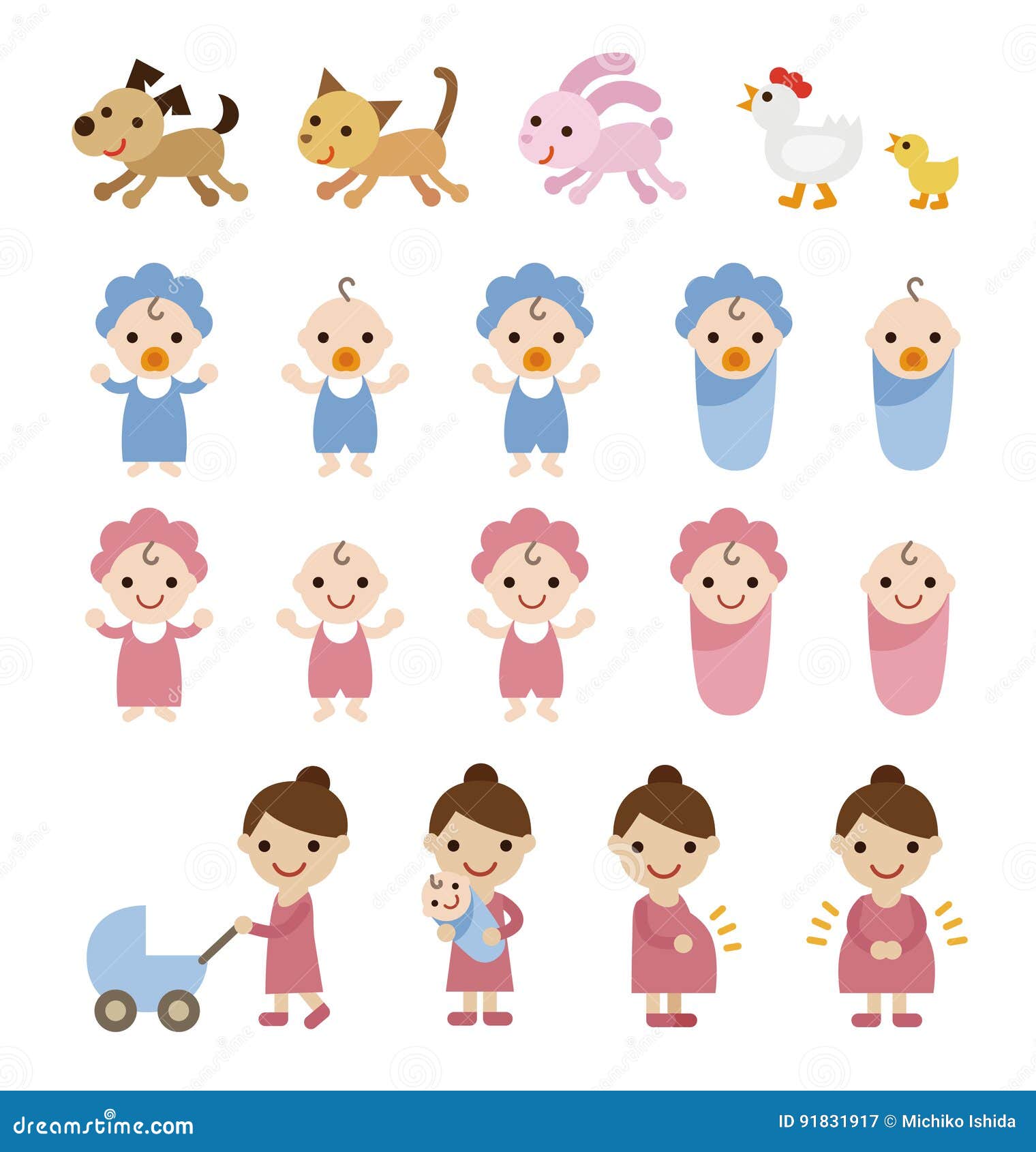 Mom, Babies and Pets Illustration Stock Vector - Illustration of infant ...