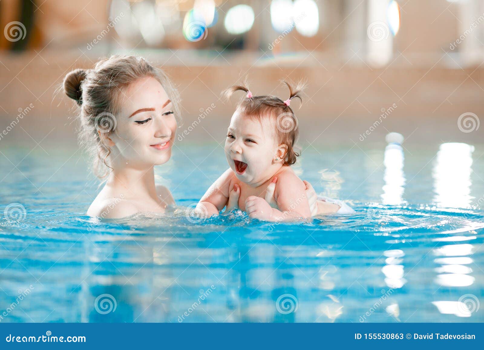Mom and Baby Swim in the Pool. Stock Image - Image of lesson, activity ...