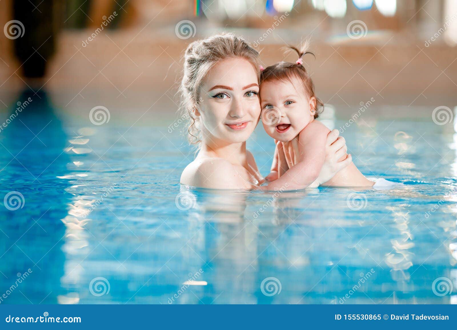 Mom and Baby Swim in the Pool. Stock Image - Image of health, girl ...
