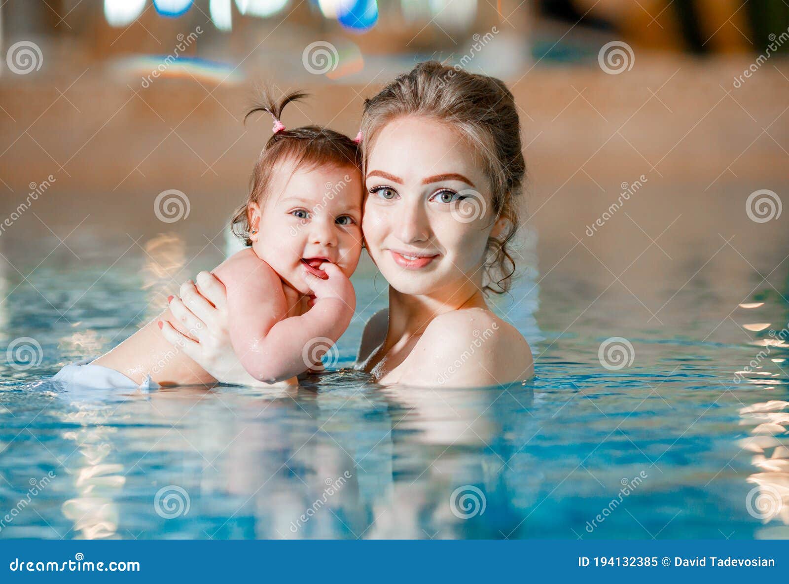 Mom and Baby Swim in the Pool. Stock Image - Image of happy, person ...