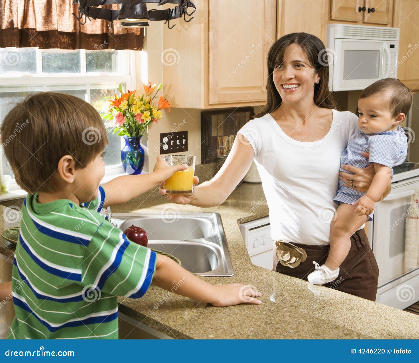 Mom and Children in Kitchen. Stock Photo - Image of female, domestic ...