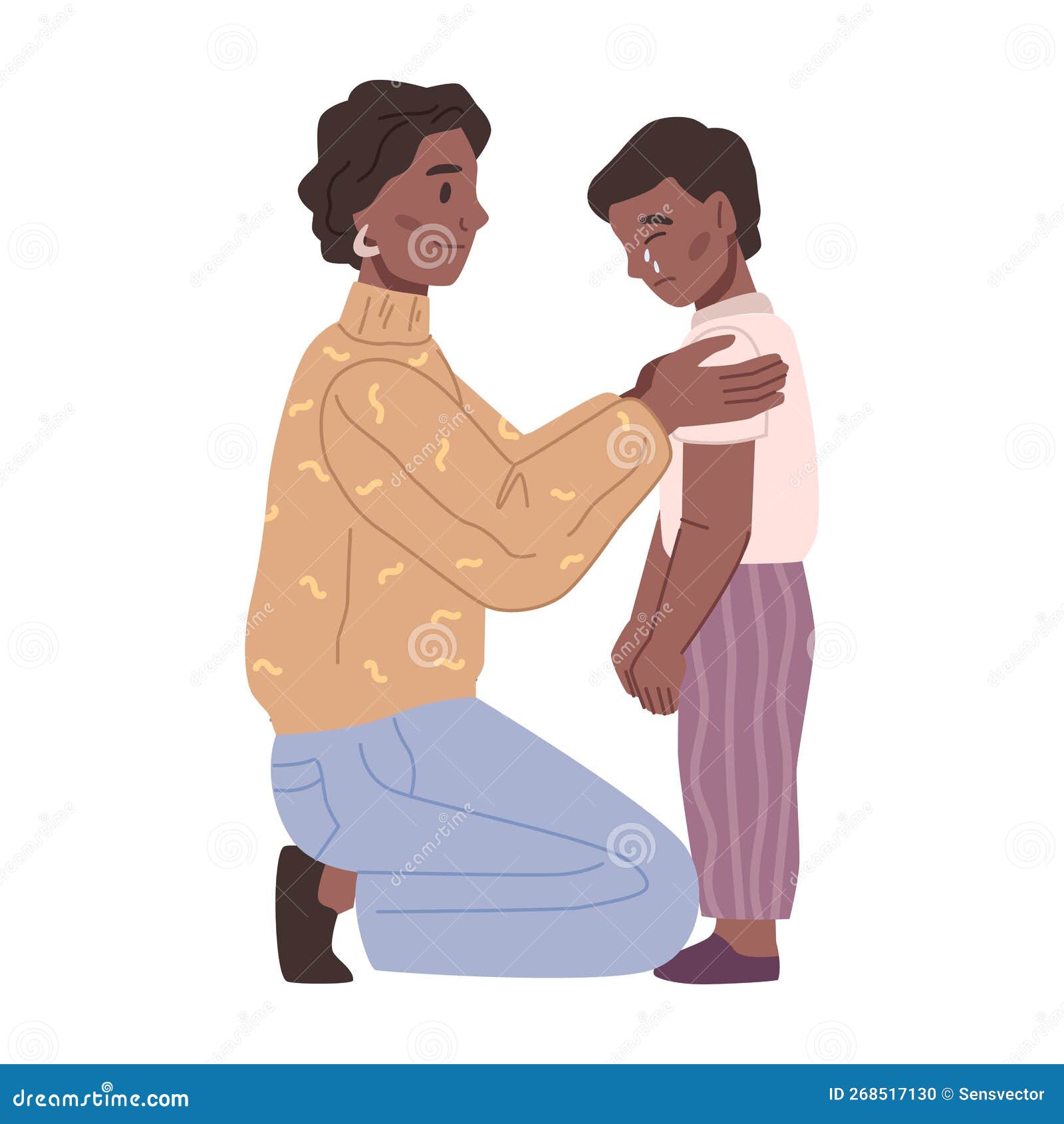 Dad Hugging And Comforting Crying Daughter Cartoon Vector