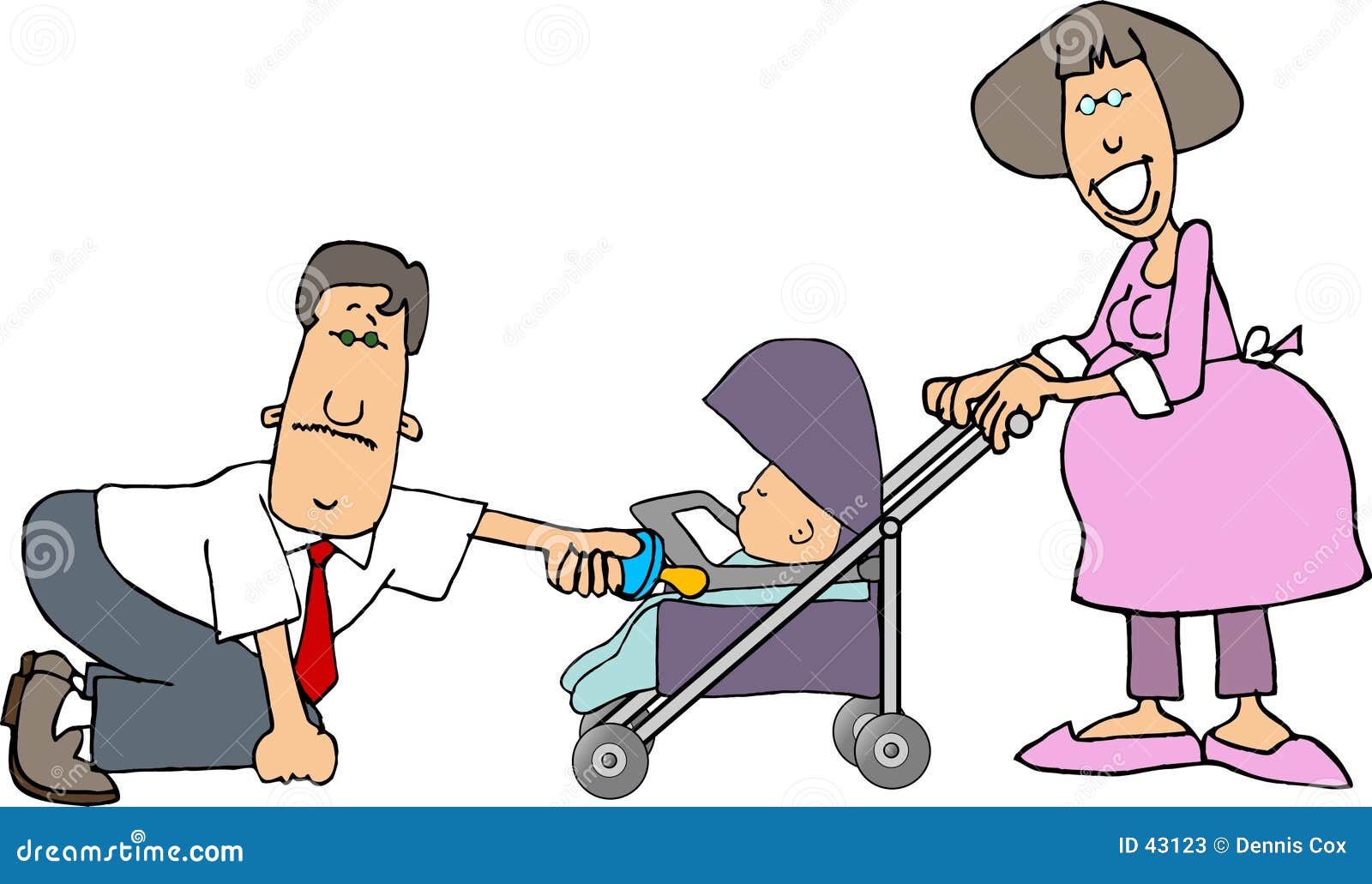 Mom, Dad and a Baby in a Stroller Stock Illustration - Illustration of ...