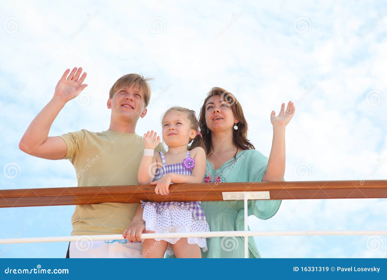 Mom, Dad and Daughter Wave by Hands To Ship Stock Image - Image of ...