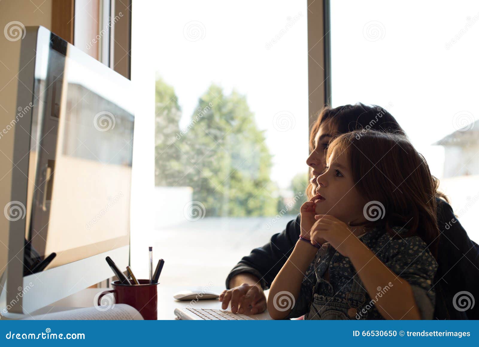 Mom and Daughter at the Computer Stock Photo - Image of teaching, adult ...