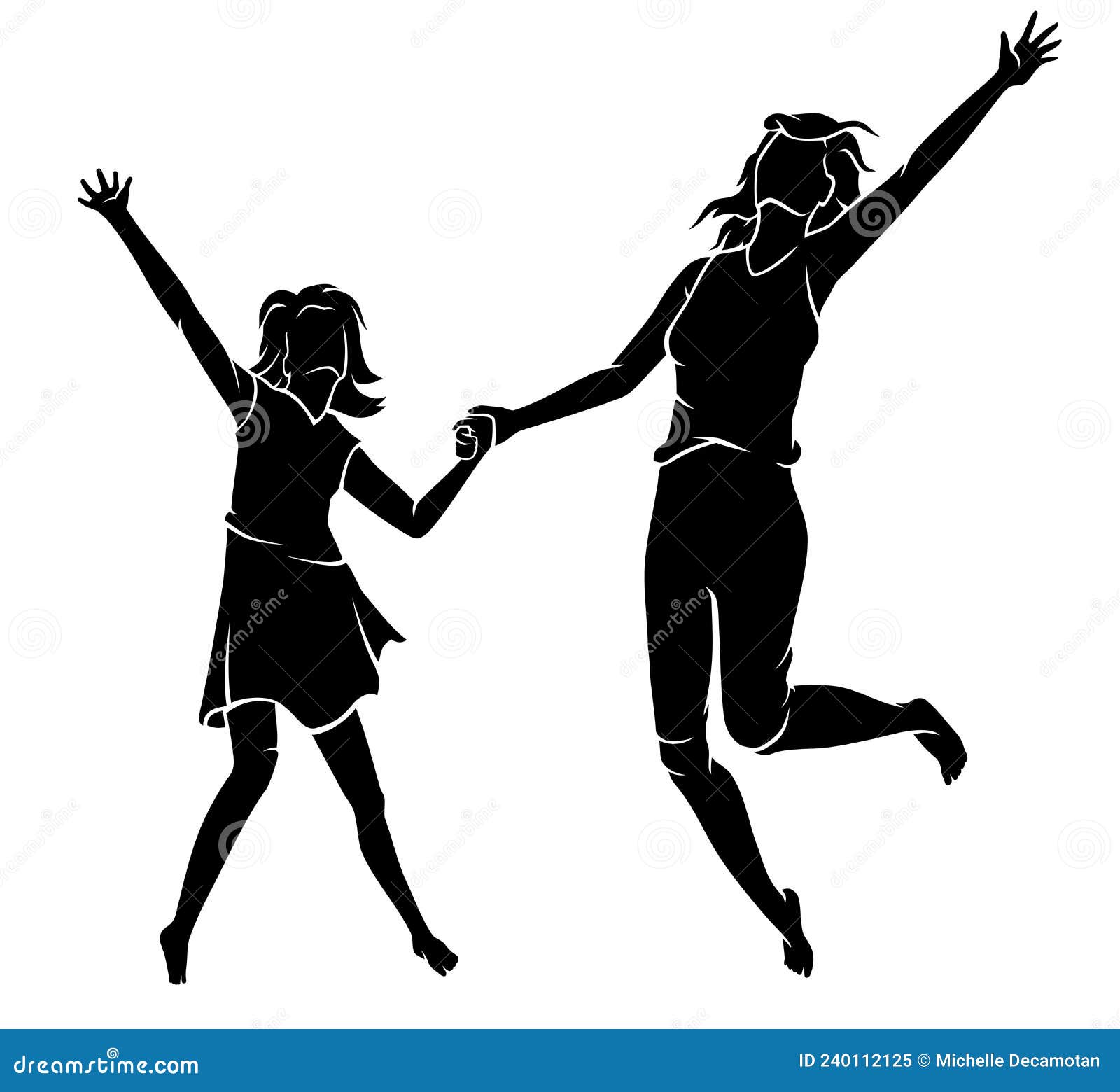 Mom And Daughter Jumping Expressing Happiness Stock Vector