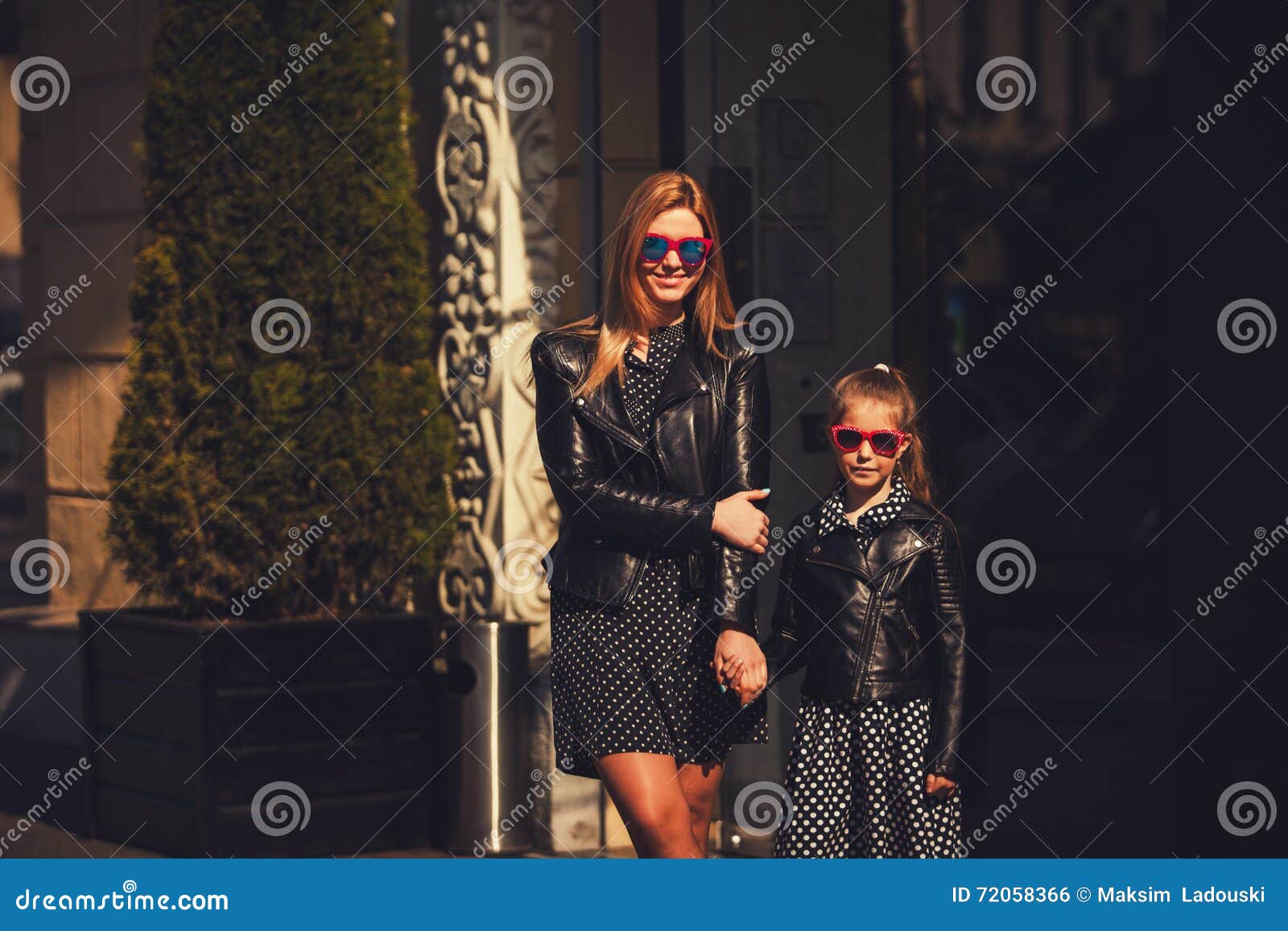 Mom and Daughter in Leather Jackets Stock Photo - Image of carefree ...