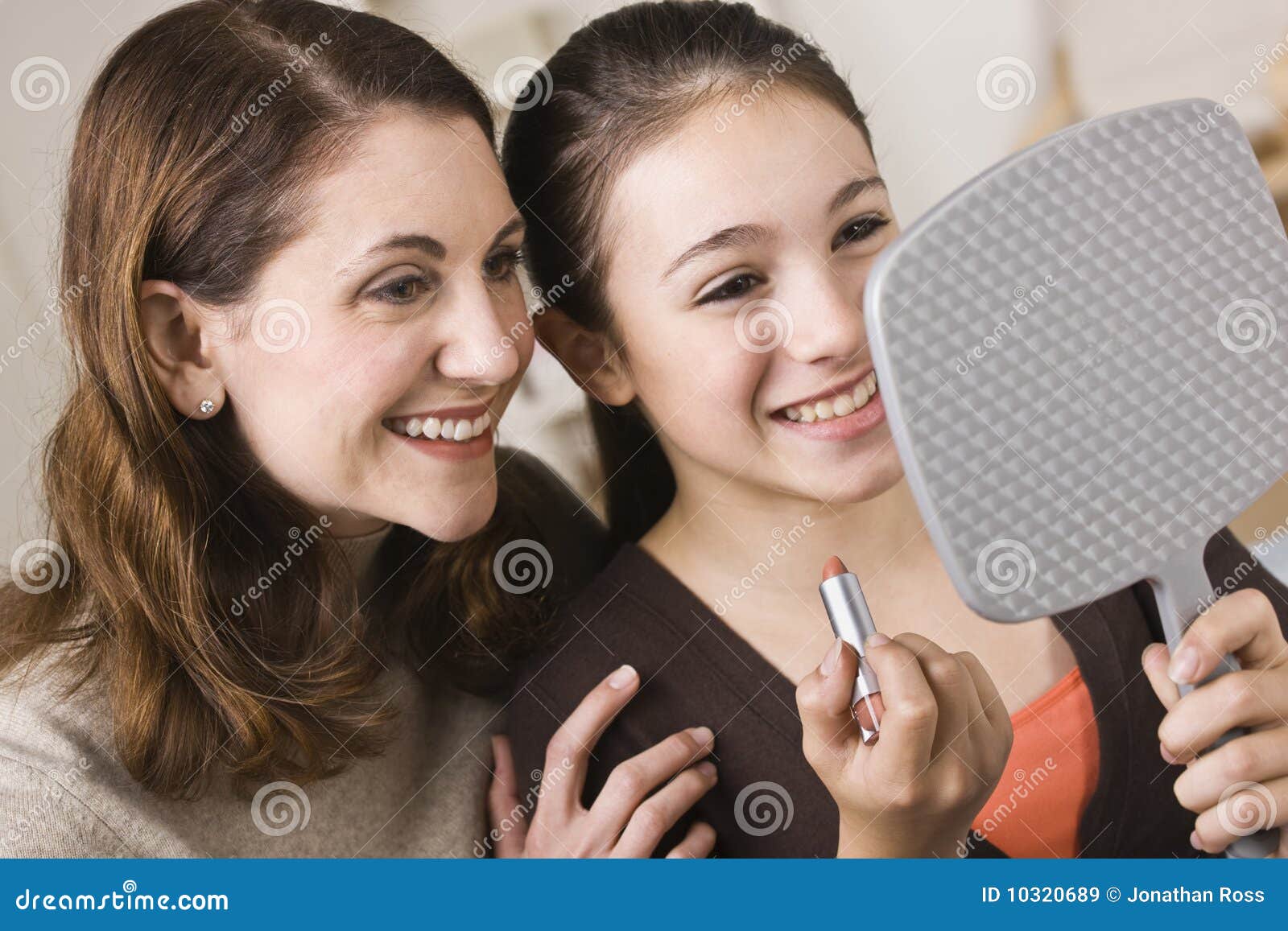 Mom and Daughter with Lipstick Stock Image - Image of people, happiness ...