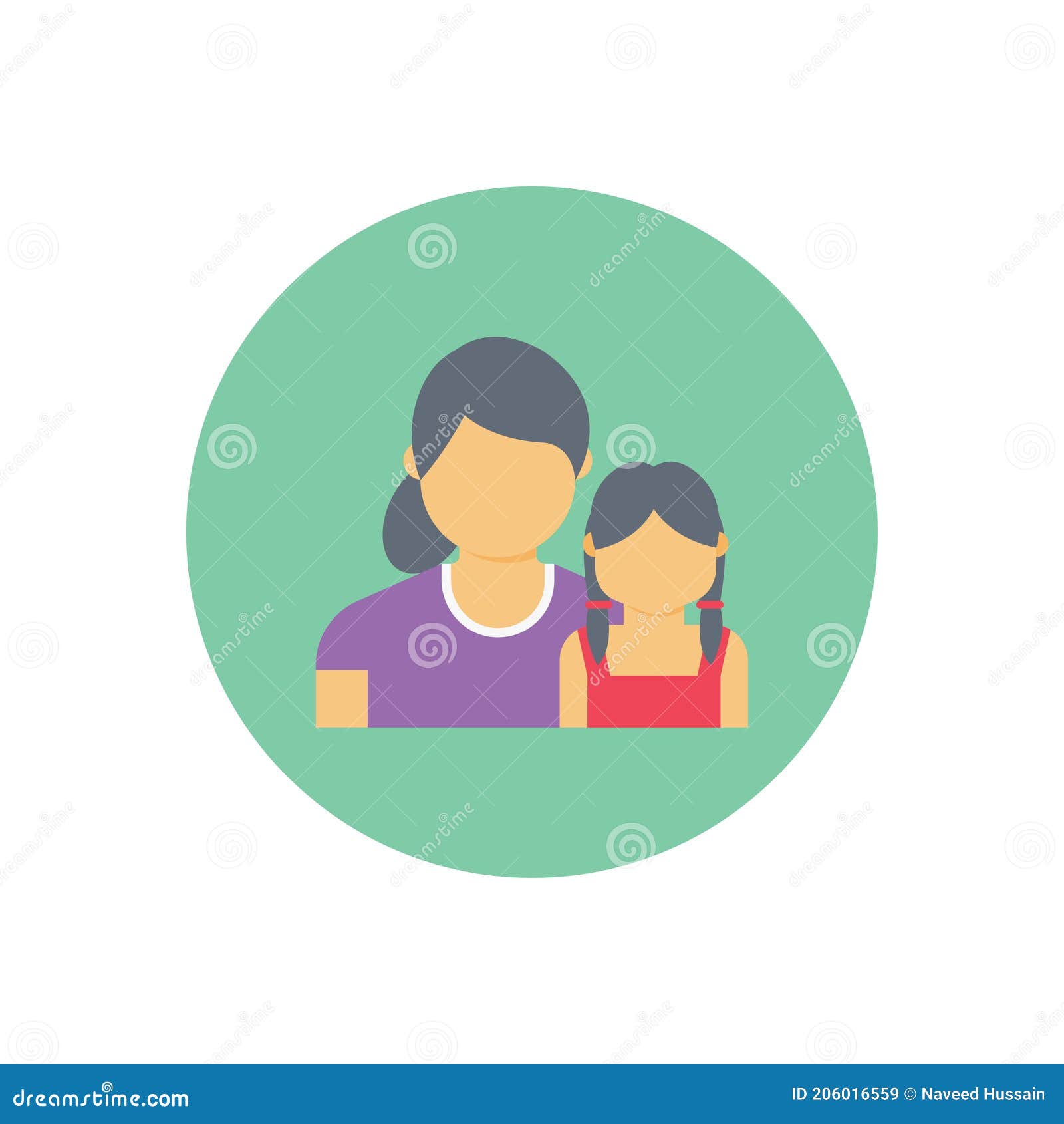 Mom Daughter Vector Flat Colour Icon Stock Vector - Illustration of ...