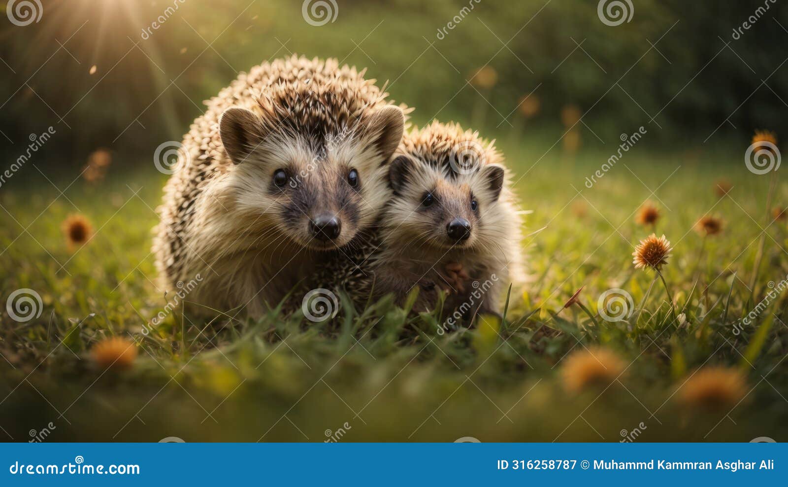 Mom Hedgehog Hugs the Child and Sit on the Grass. Character Stock ...