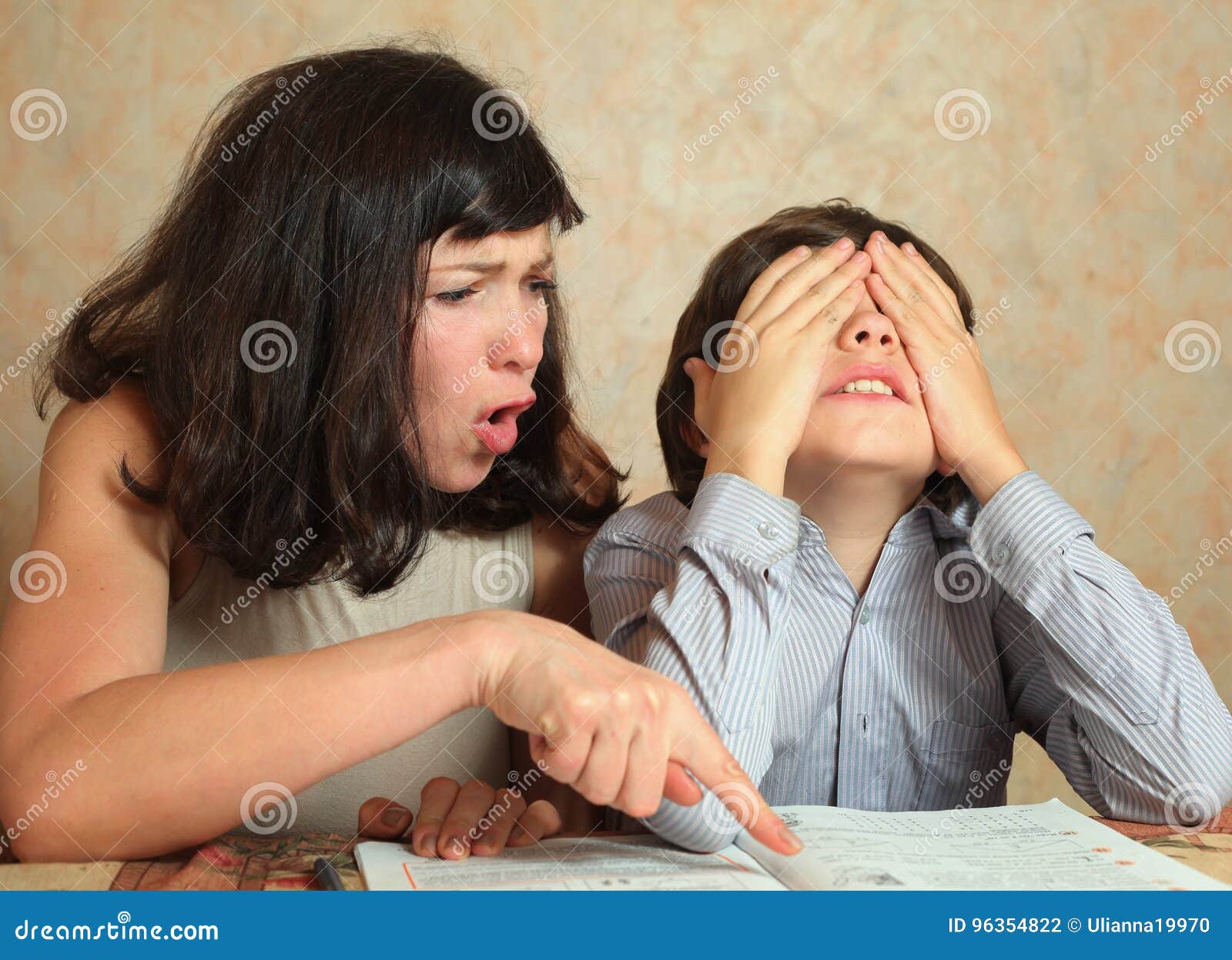 Mom Help Son Make Difficult Homework Stock Photo - Image of clean ...