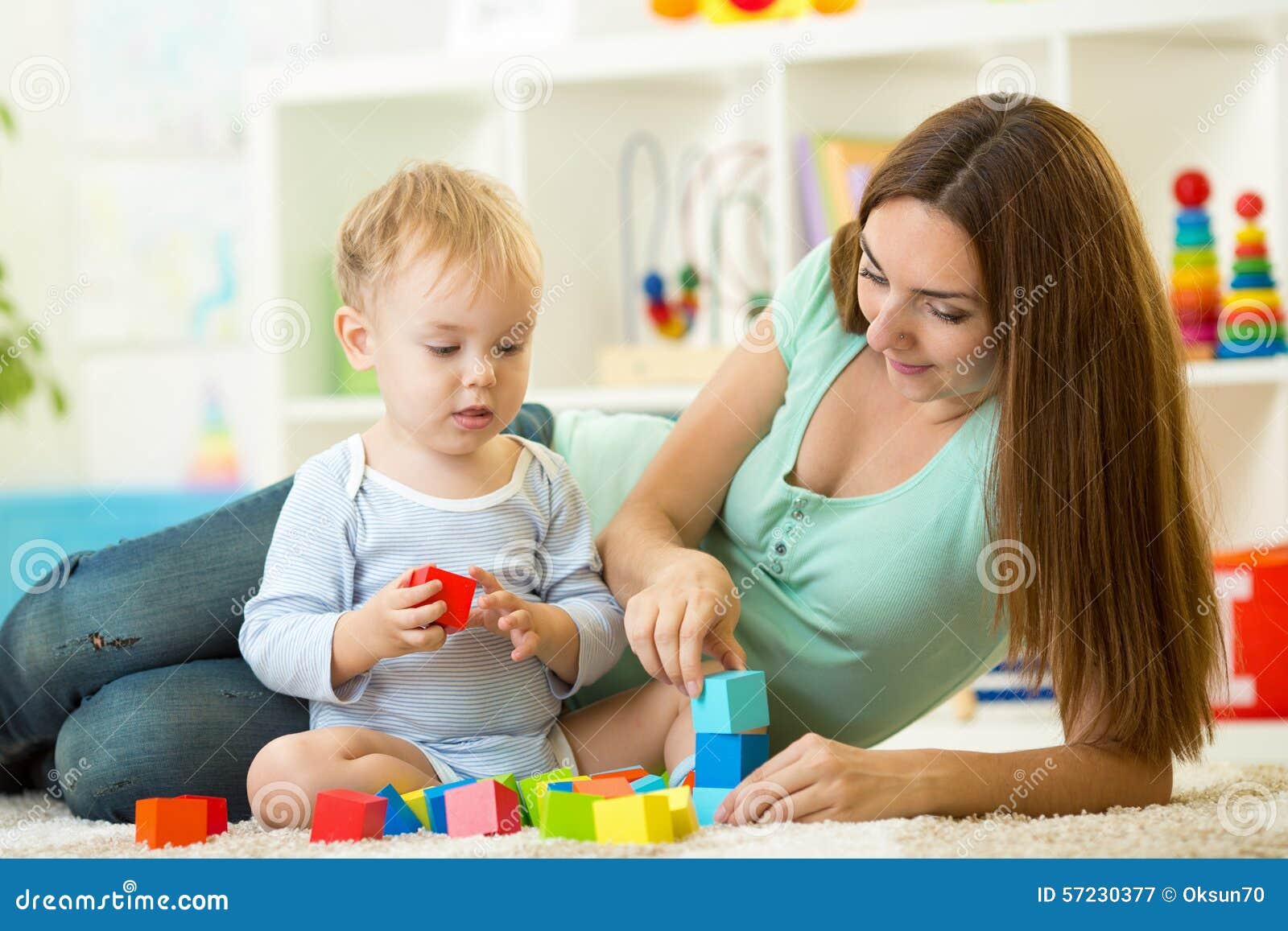Mom with Her Son Child Play Together Stock Image - Image of child ...
