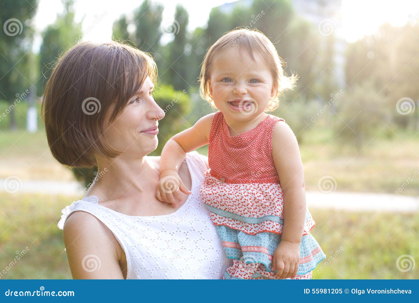 Mom And One Year Old Daughter Stock Image Image Of Grass Active