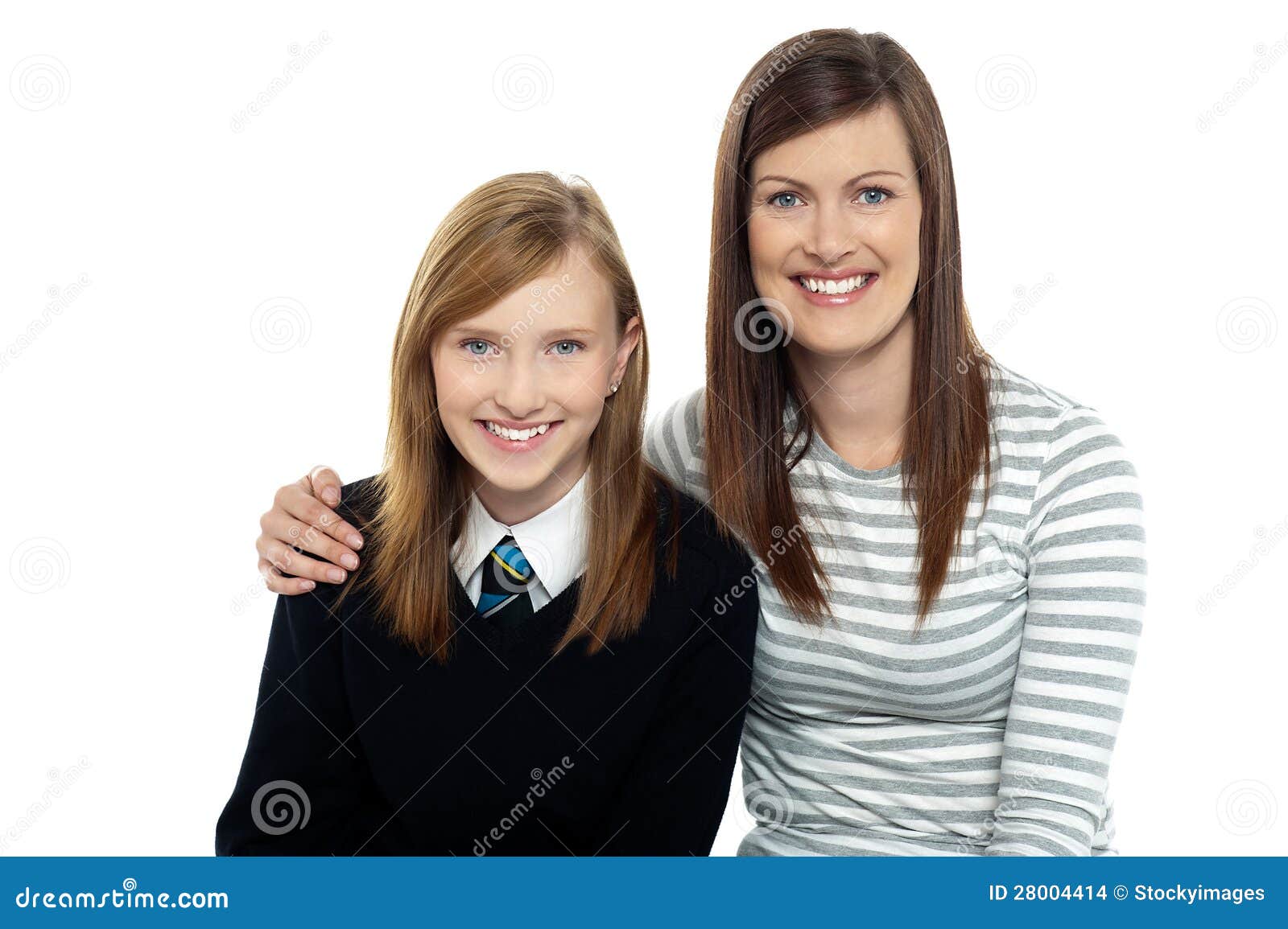 Mom Posing with Arms Around Her Cute Daughter Stock Photo - Image of ...