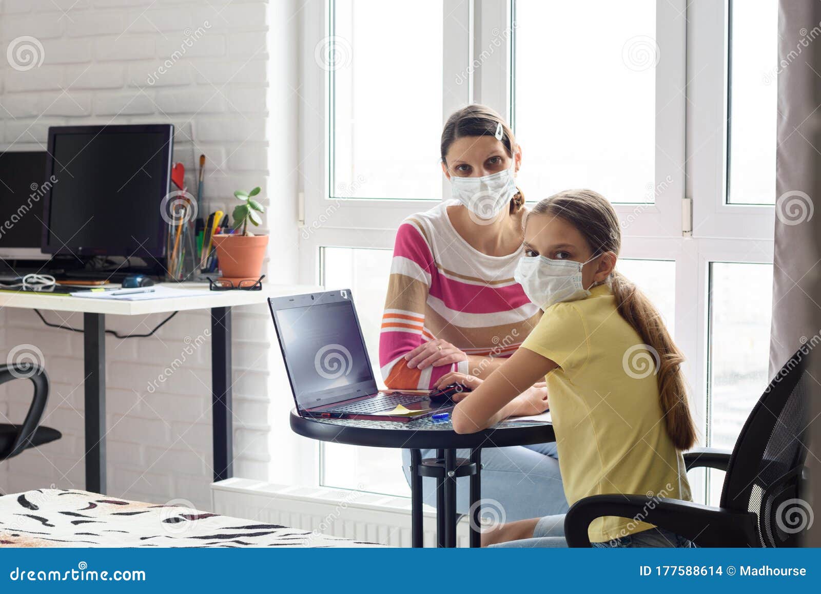 Mom and Quarantined Daughter Study in Self-isolation Mode without ...