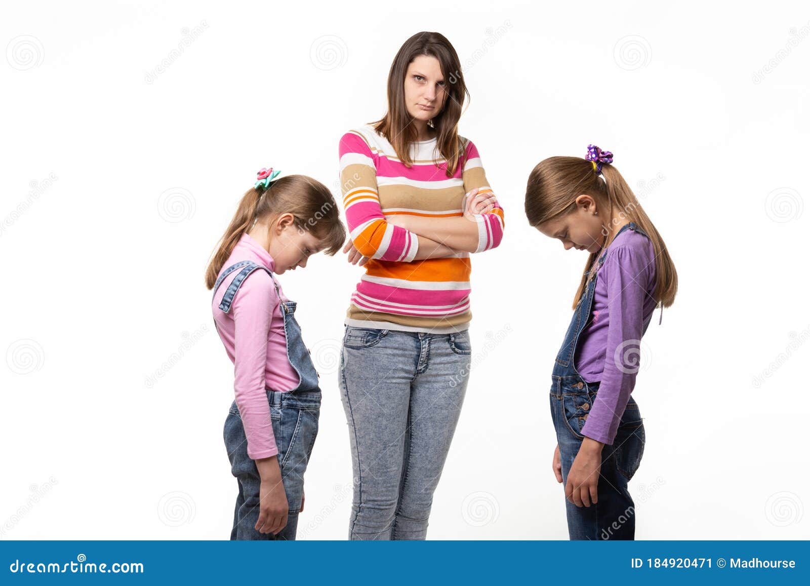 Mom Scolded Her Daughters, they are Ashamed Stock Image - Image of ...