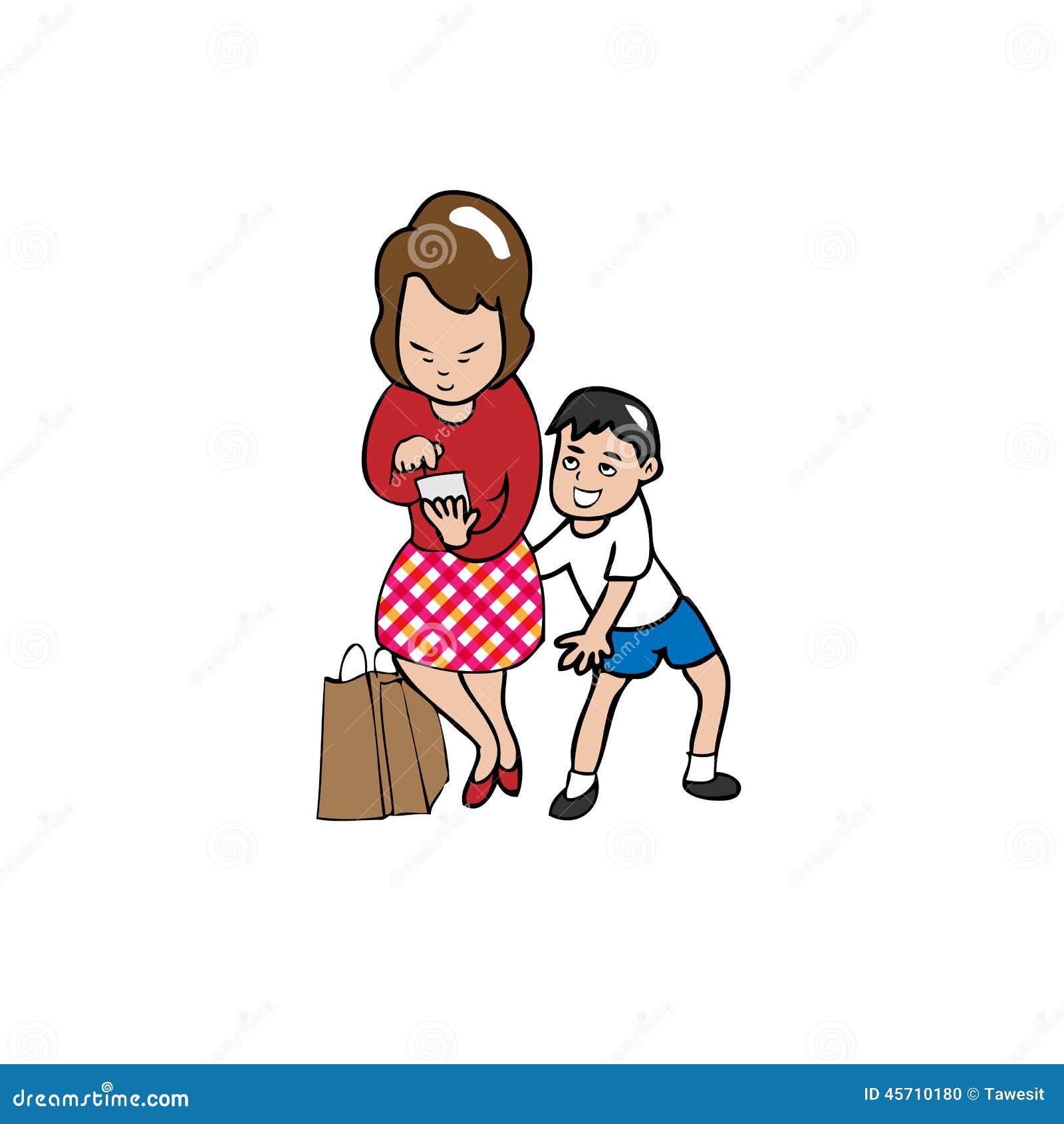 Mom smart phone and chiild stock vector. Illustration of parent - 45710180
