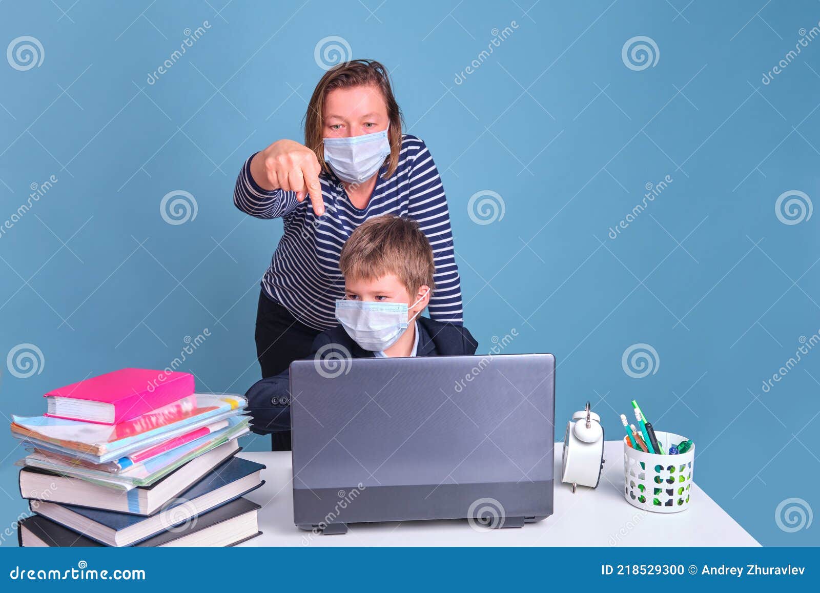 Mom and Son during Distance Learning in Elementary School, Problems ...