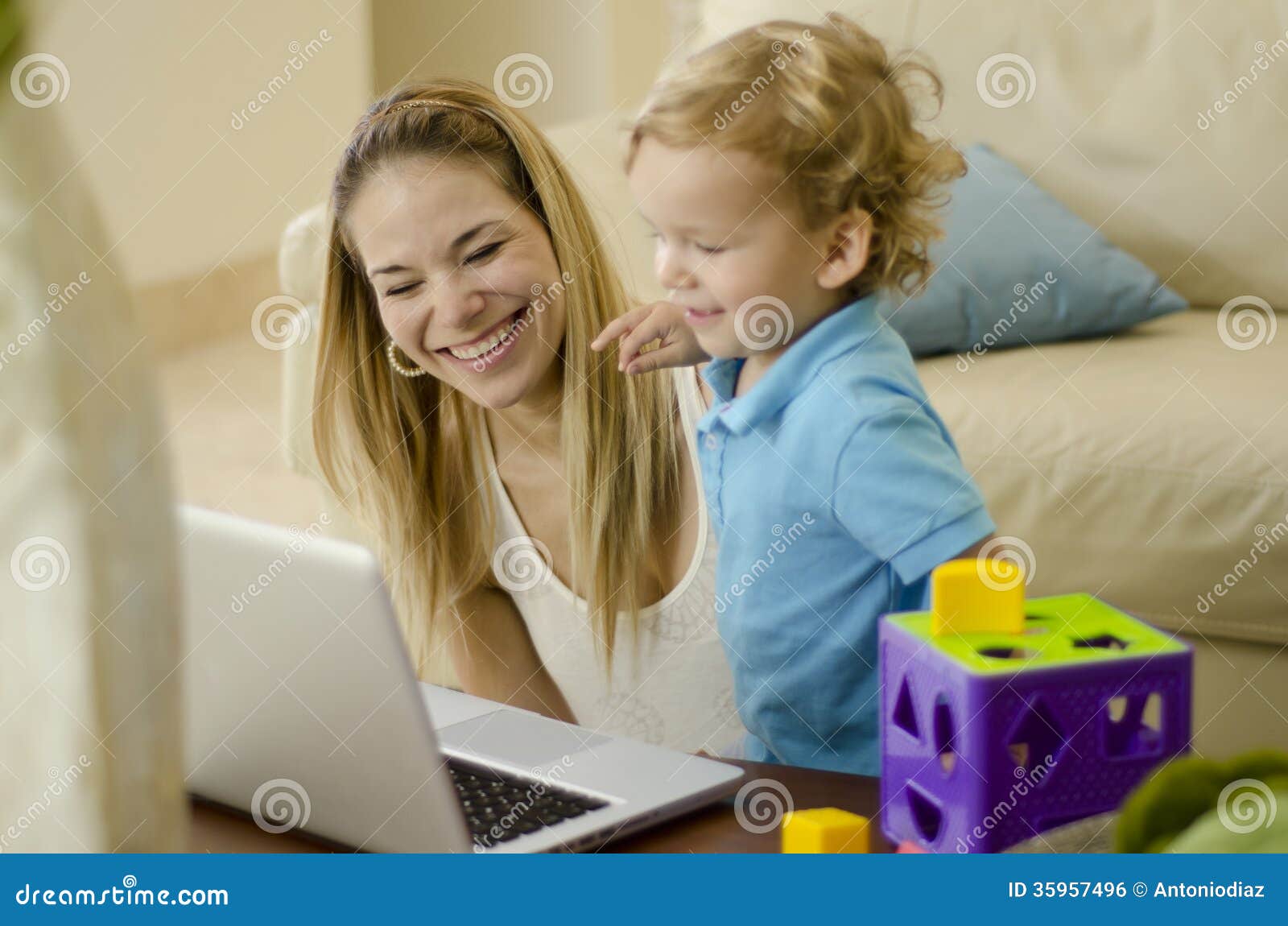 Mom and son having fun stock photo. Image of blonde, care - 35957496