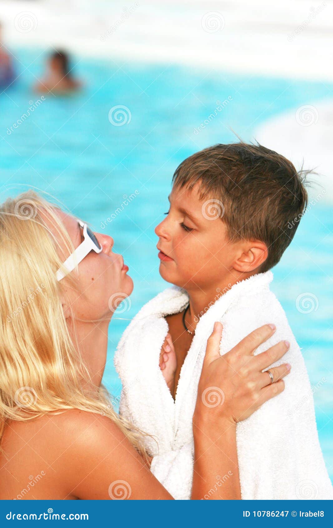 Mom and Son Near Swimming Pool Stock Image - Image of parent, child ...