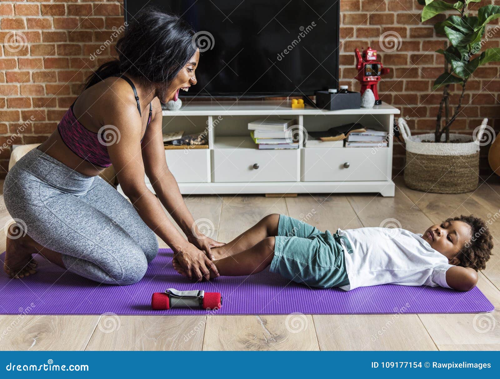 Mom and Son Workout at Home Stock Photo - Image of lifestyle, exercise ...