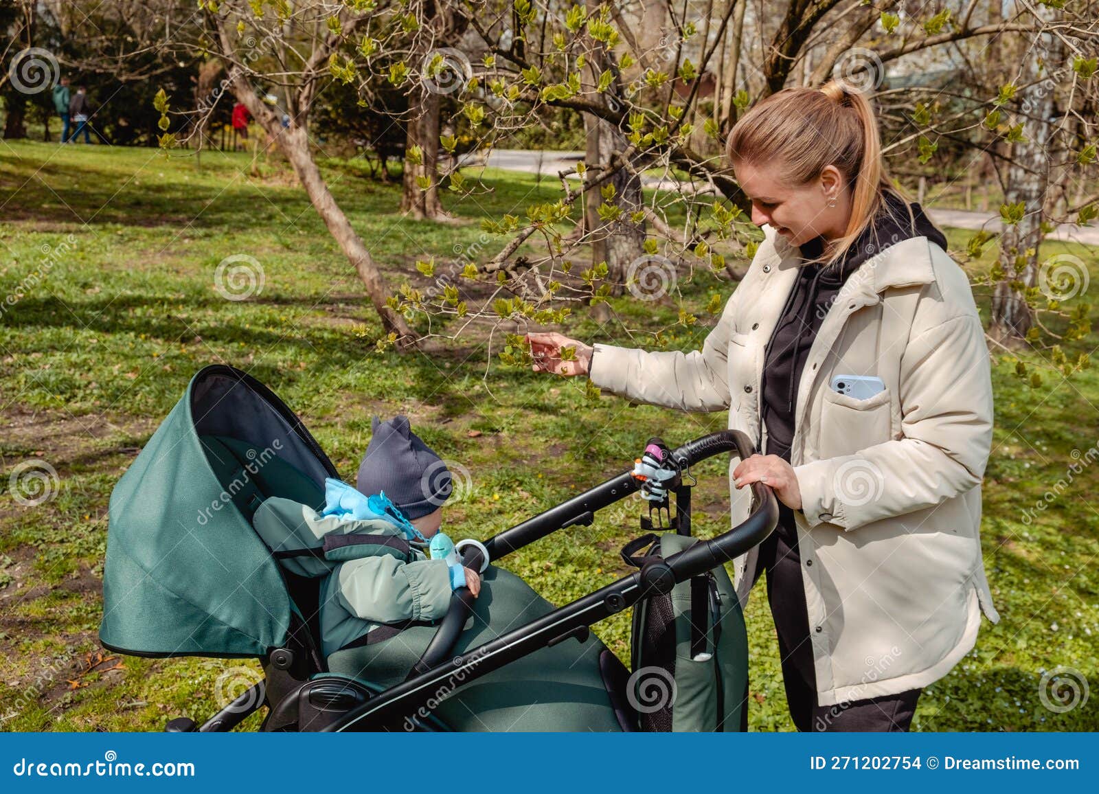 Mom with a Stroller on a Walk in the Park Stock Photo - Image of person ...