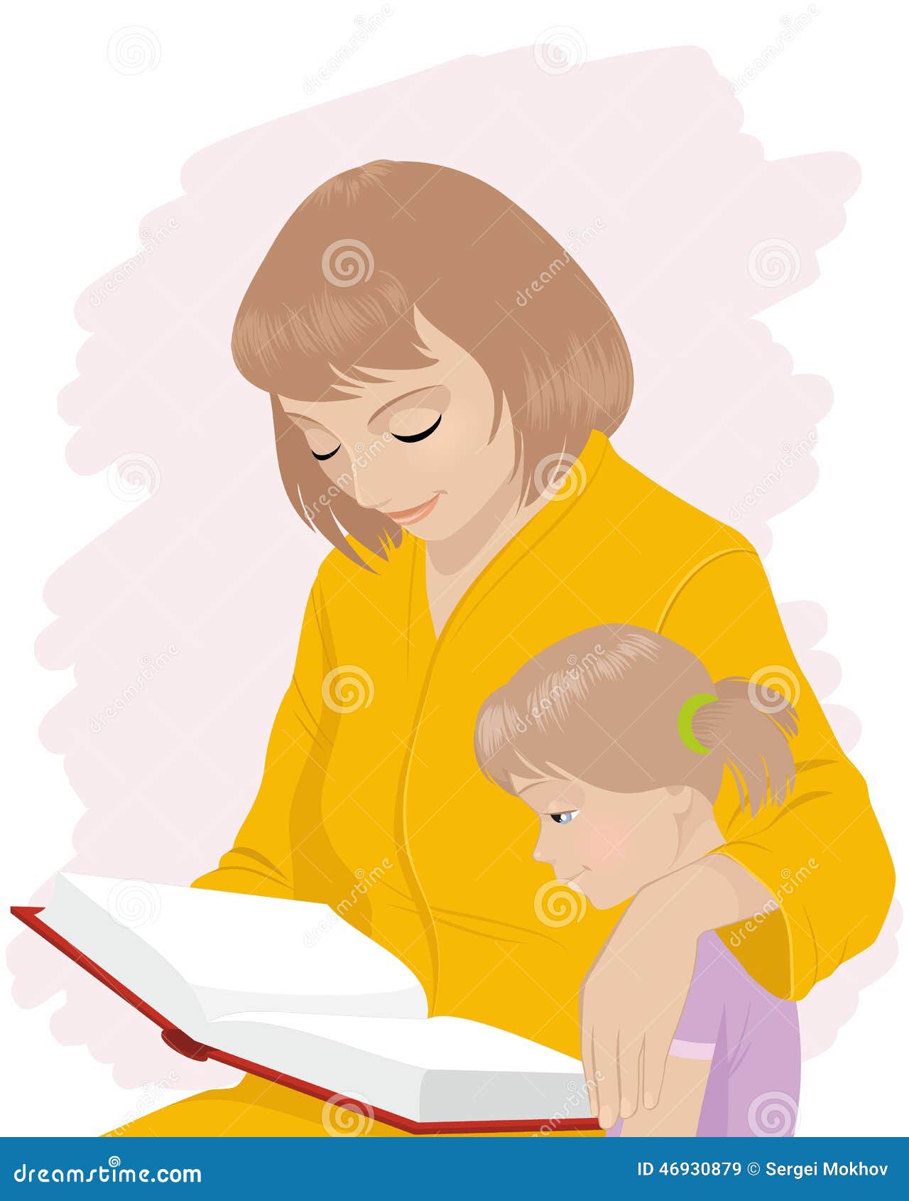 Mom Teaches Daughter To Read Stock Vector - Illustration of parent ...