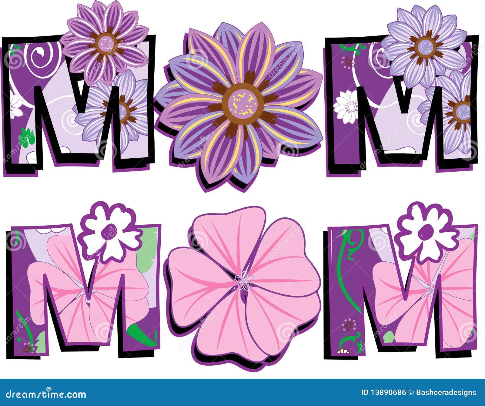 Mom Text 1 stock vector. Illustration of floral, pink - 13890686