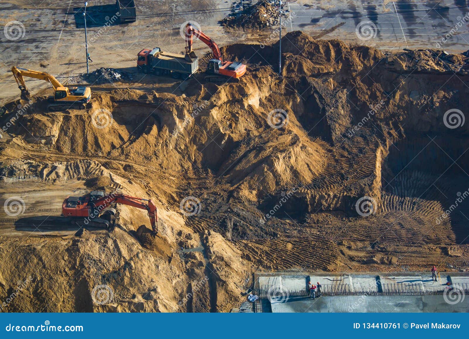 The Moment of Construction, Digging of a Ditch with Excavators ...