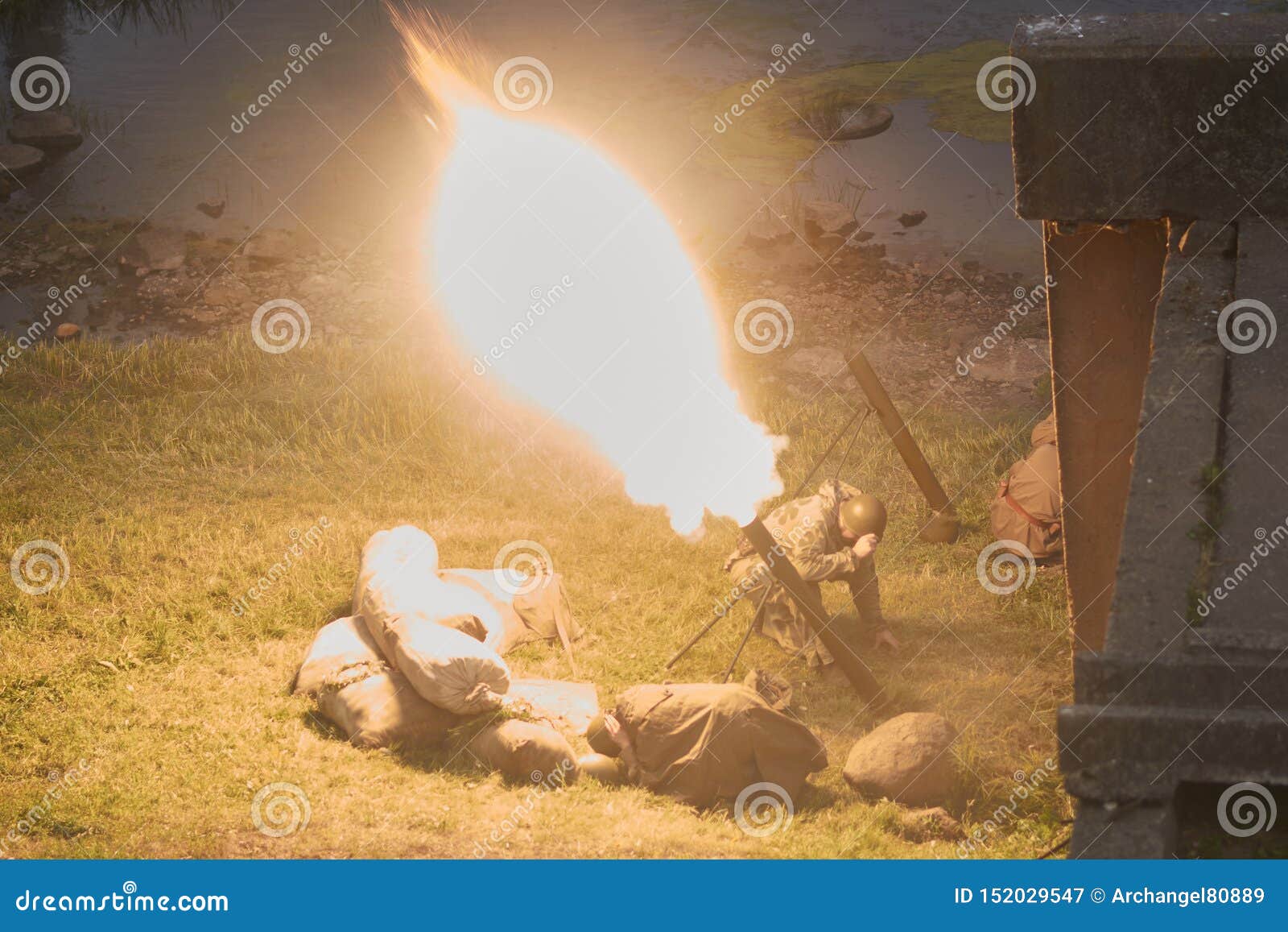 The Moment of the Mortar Fire, on the River Bank. Editorial Photography ...