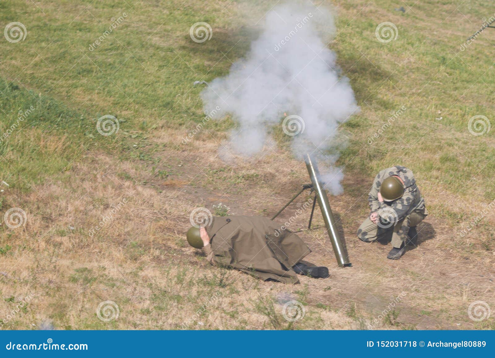 The Moment of the Mortar Fire, on the River Bank. Stock Photo - Image ...