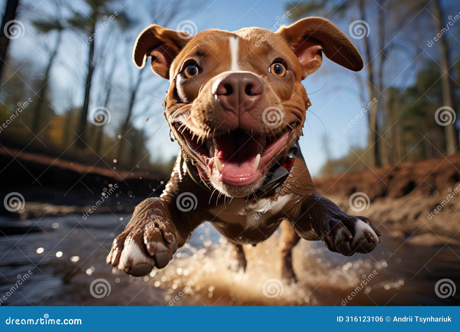 The Moment a Pit Bull Jumps in the Water, Front View Stock Illustration ...