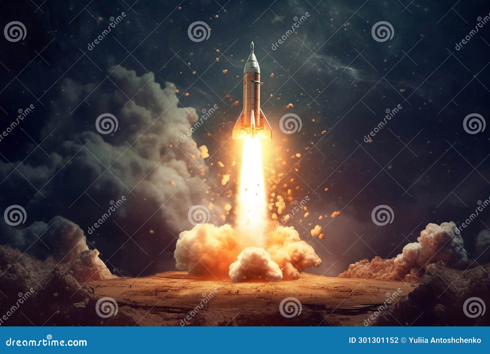 The Moment of Take-off of the Rocket. Stock Illustration - Illustration ...